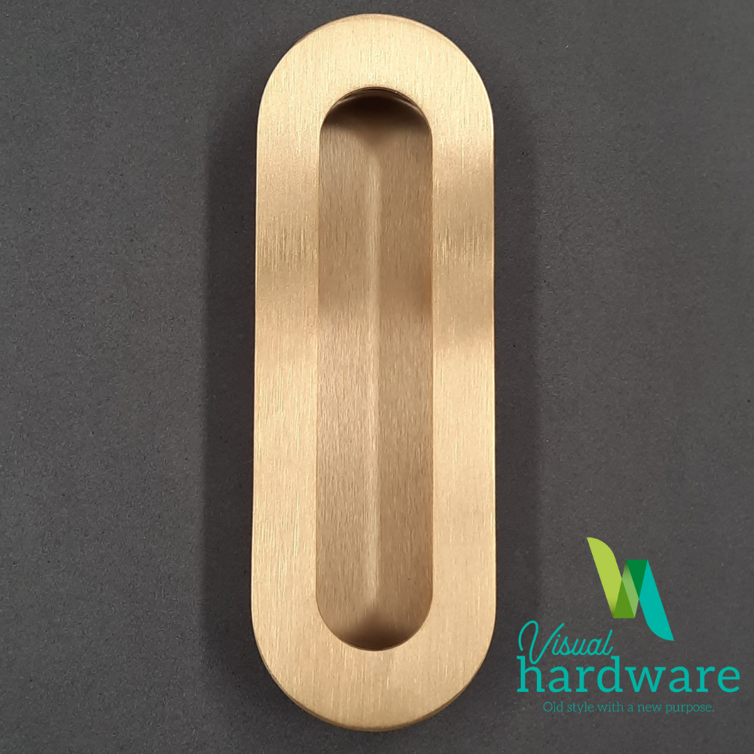 Oval Recess Handle 150mm - Brass Finish, Door Handles | Visual Hardware