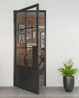 Industrial Chic Glass/Steel Hinged Door 6 Panel with Handle (4 sizes ...