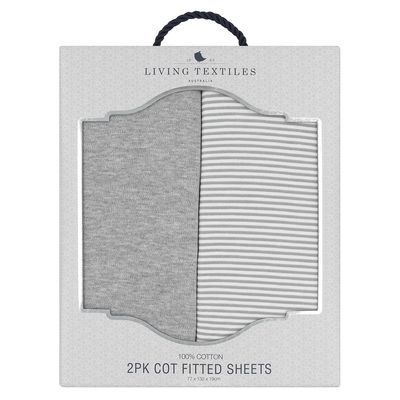 Living Textiles Cot Fitted Sheets 2pk Grey Stripe, Bedtime | Baby Depot