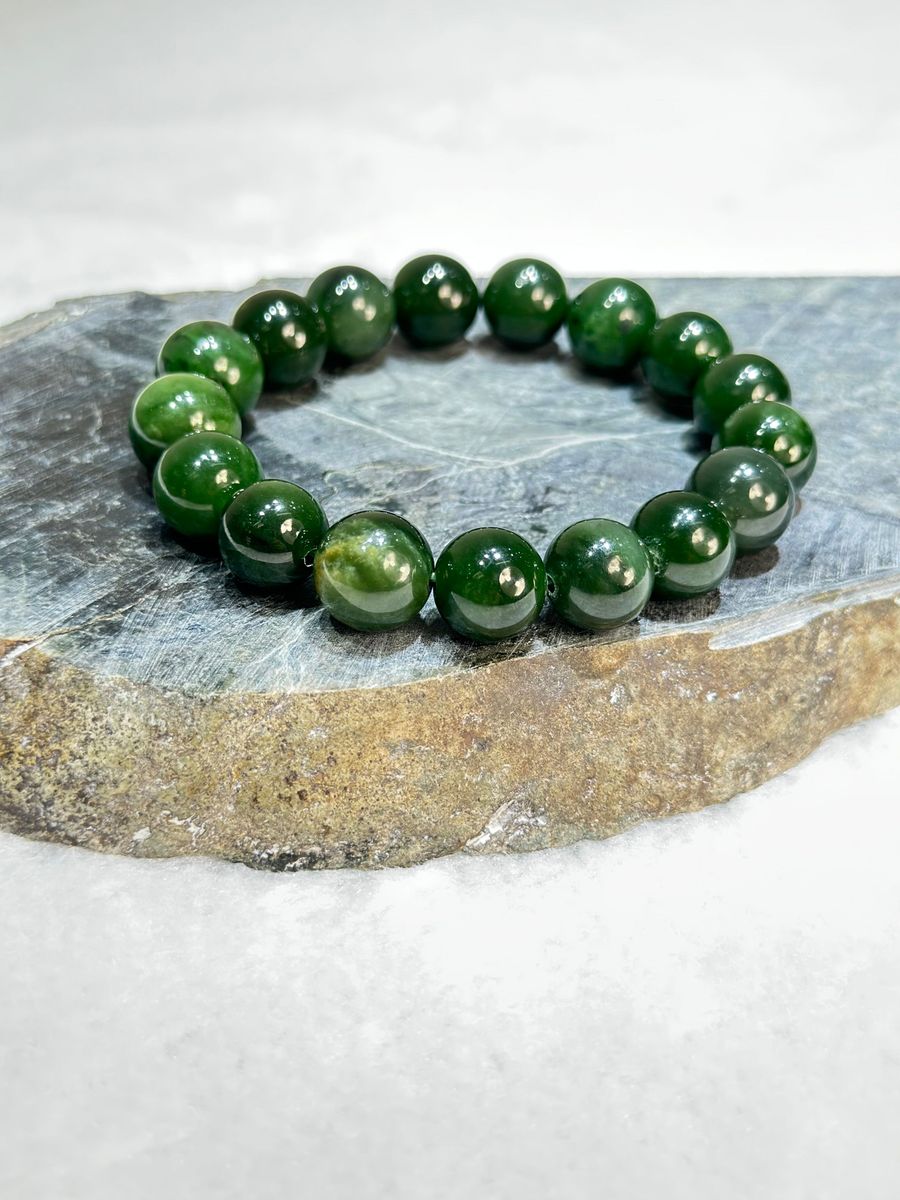 New Zealand Pounamu Jade Bead Bracelet Polished Bracelets Bangles Puawai Jade