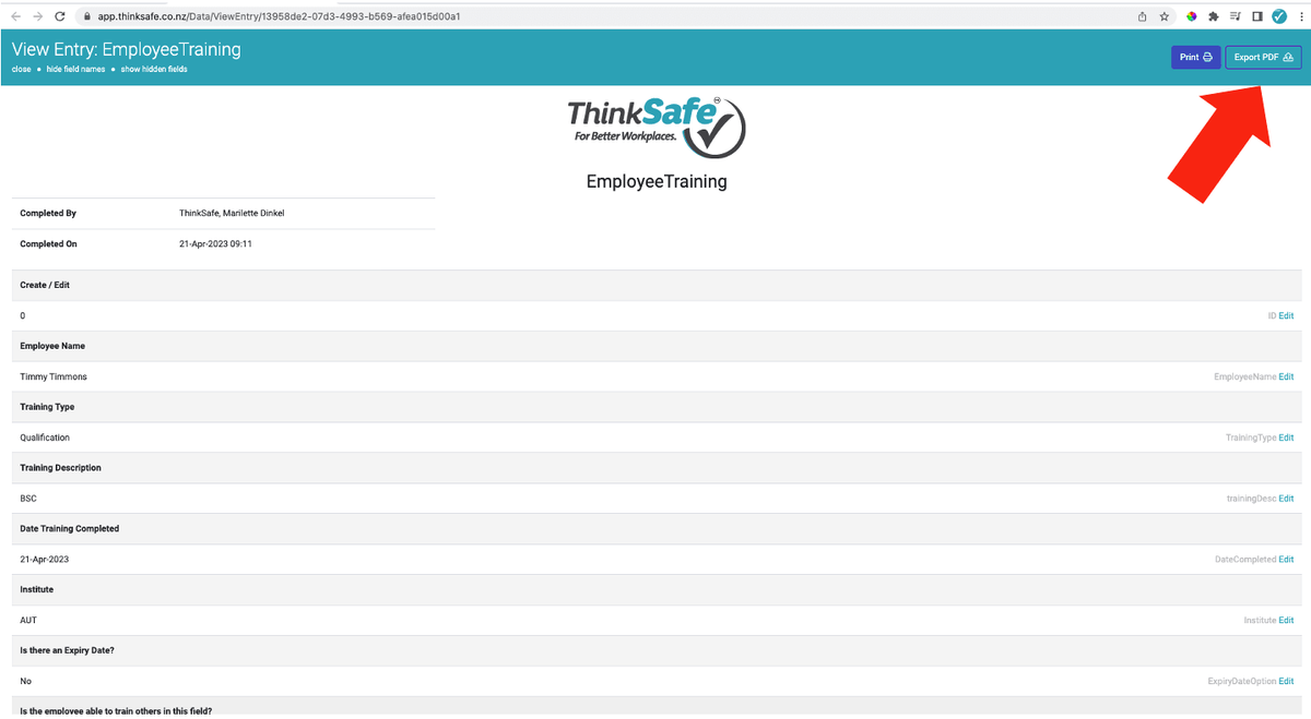 Exporting Data | ThinkSafe