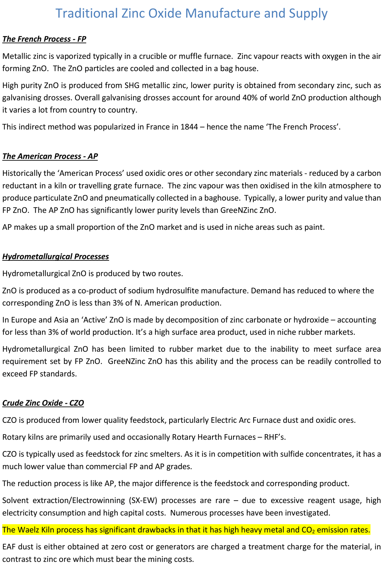 How is Zinc Oxide Traditionally Produced | GreeNZinc