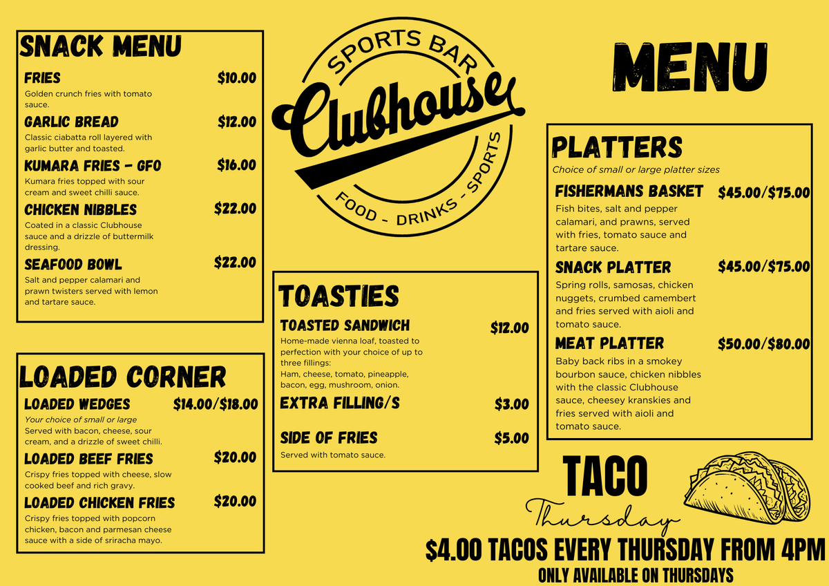 MENU | Clubhouse Sports Bar Cambridge