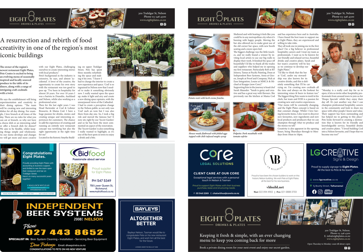 Eight Plates | Drinks & Plates Nelson, NZ