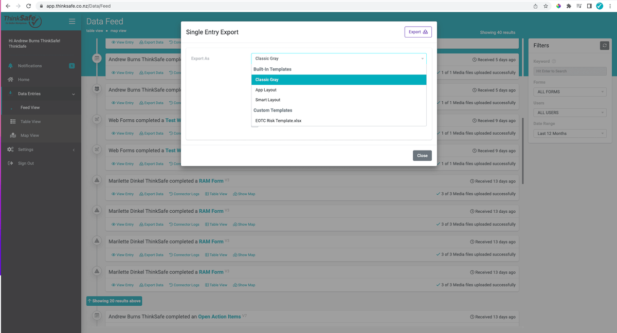 Exporting Data | ThinkSafe Global