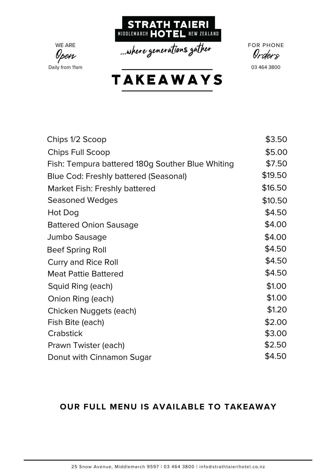 Middlemarch Pub Menu - Strath Taieri Hotel | Strath Taieri Hotel
